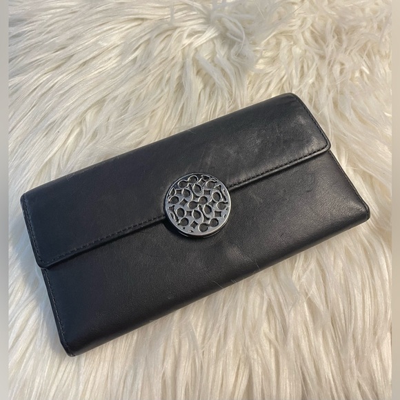 Coach | Bags | Coach Logo Leather Slim Envelope Wallet Black Silver ...